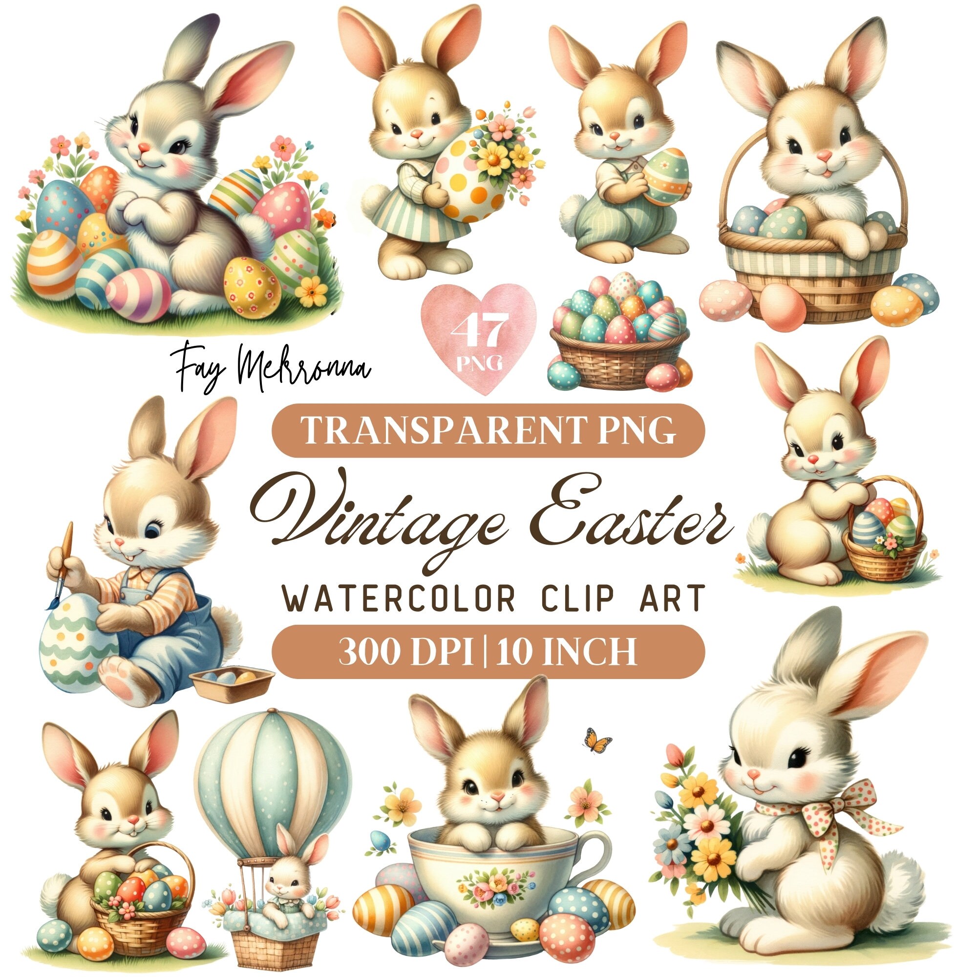 Easter Bunny Vintage Retro PNG Clip Art, 1950 Clip Art,easter ...