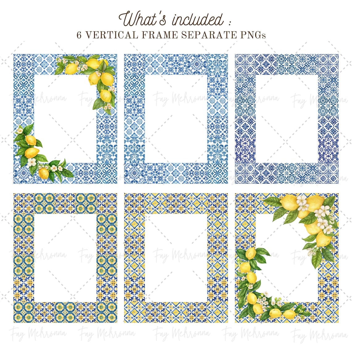 Watercolor Mediterranean Frame Border Clipart, Card Lemon Tile, Sicily ...
