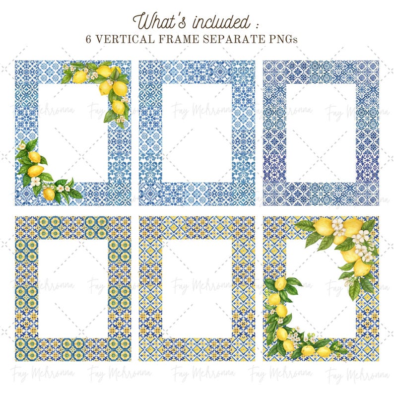Watercolor Mediterranean Frame Border Clipart, Card Lemon Tile, Sicily ...