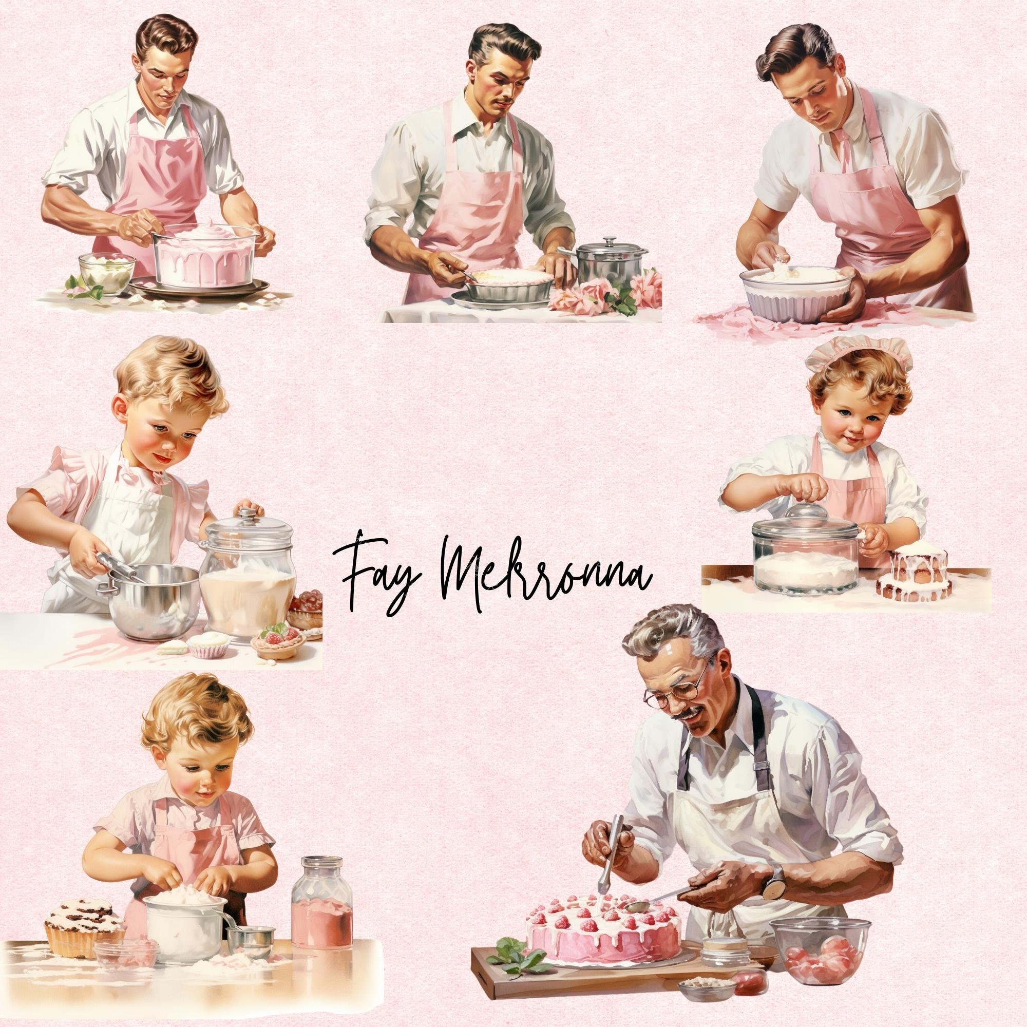 26 Retro Baking in Pink PNG, Bakery Clipart, Retro Clipart, Housewife ...