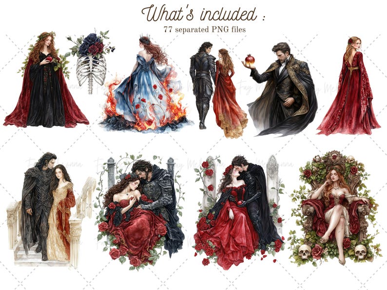 Watercolor Dark Bloom Love Eternal Clipart, Greek Gods Love Couple Clip ...