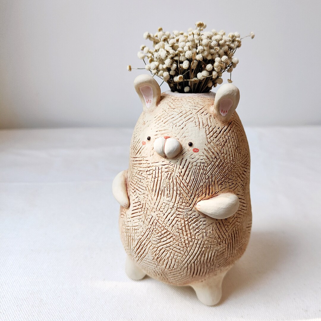White Bunny Vase. Handmade Flower Vase. Cute Ceramic for the Living ...