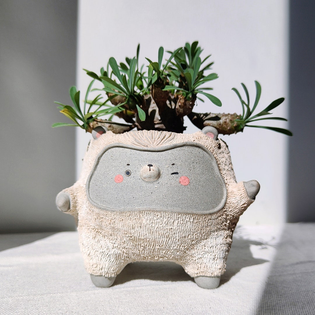 White Fur Lama Planter, Handmade Plant Pot With Drainage Hole. Cute ...