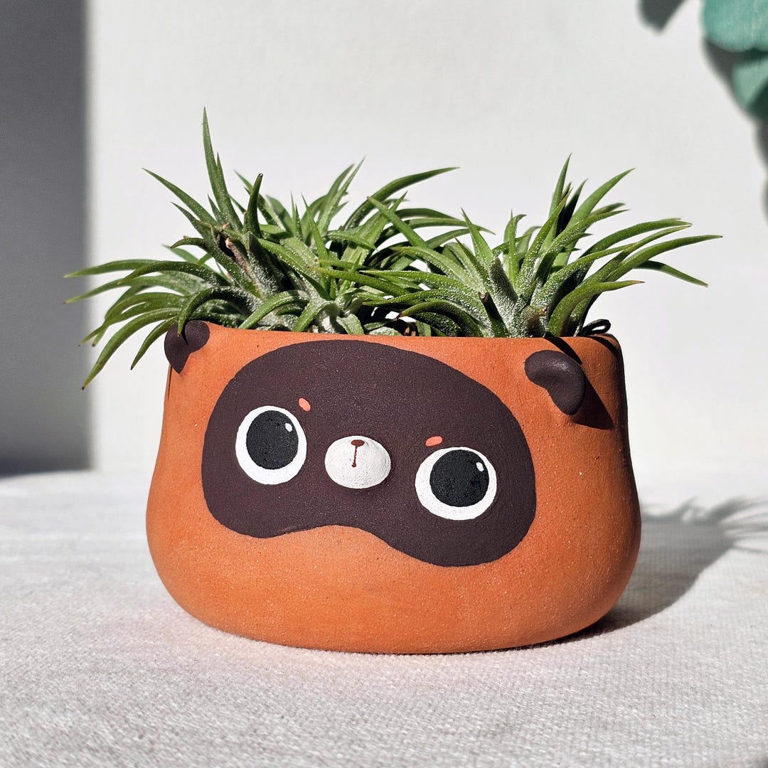 Small Tanuki Plant Pot. Handmade Small Succulent Planter With Drainage ...