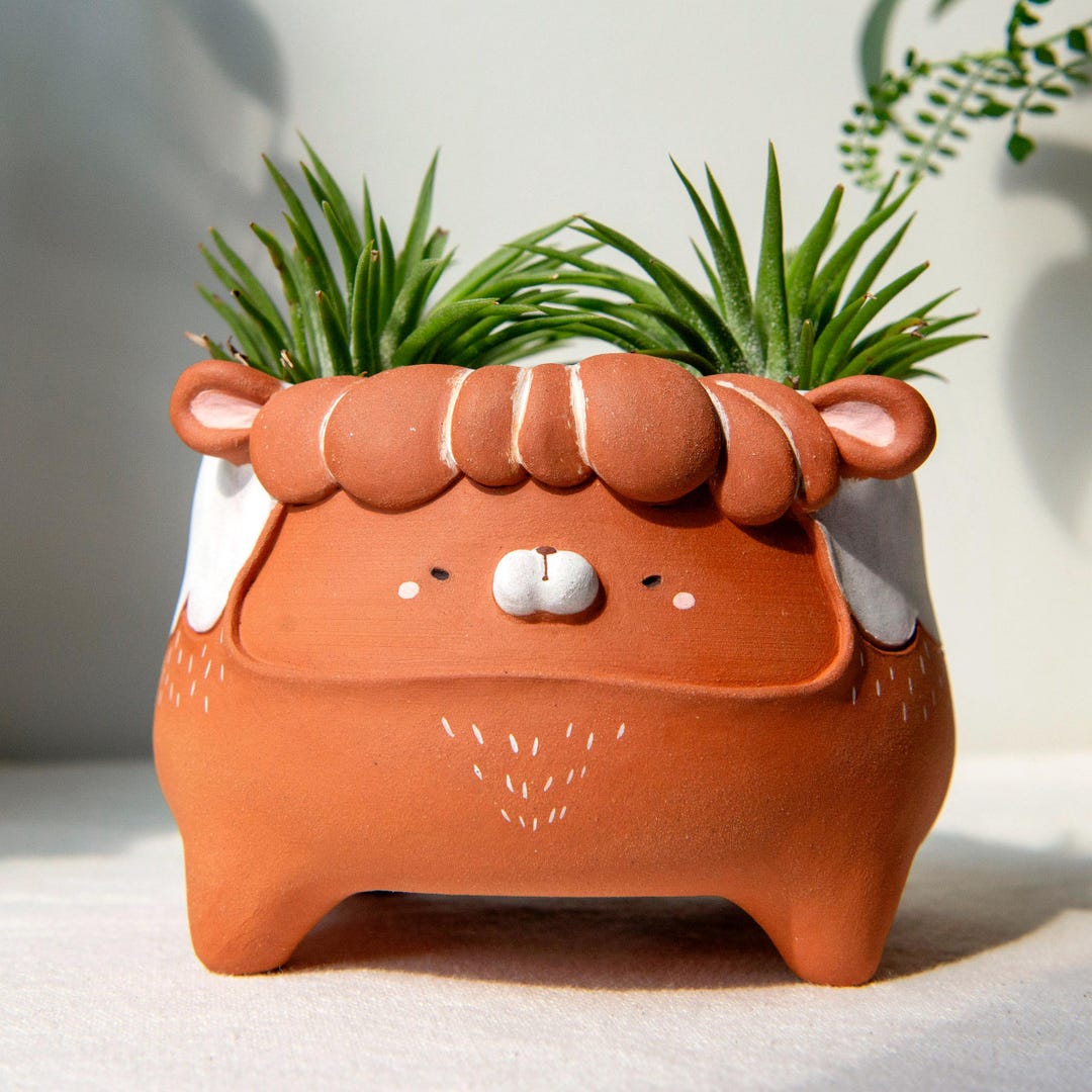 Cute Terracotta Puppy Planter. Handmade Plant Pot With Drainage Hole ...