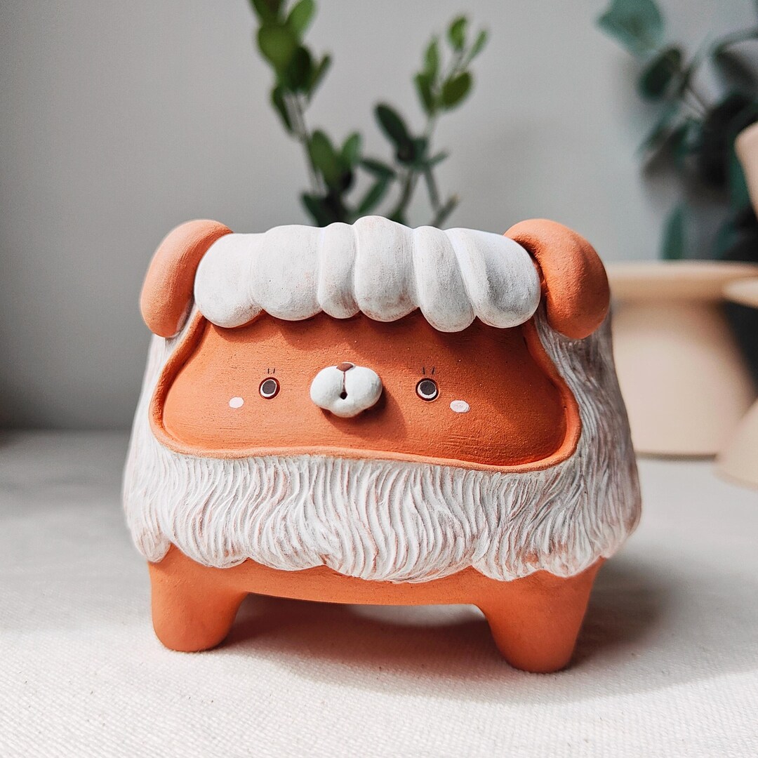 Terracotta Planter, Sweet Puppy With White Fur. Handmade Plant Pot With ...