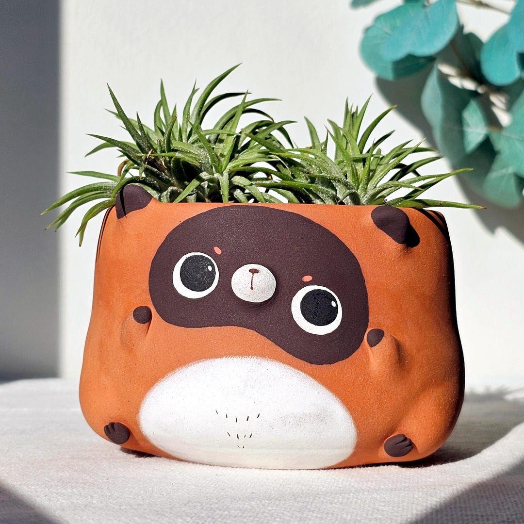 Terracotta Tanuki Plant Pot. Handmade Clay Animal Planter With Drainage ...