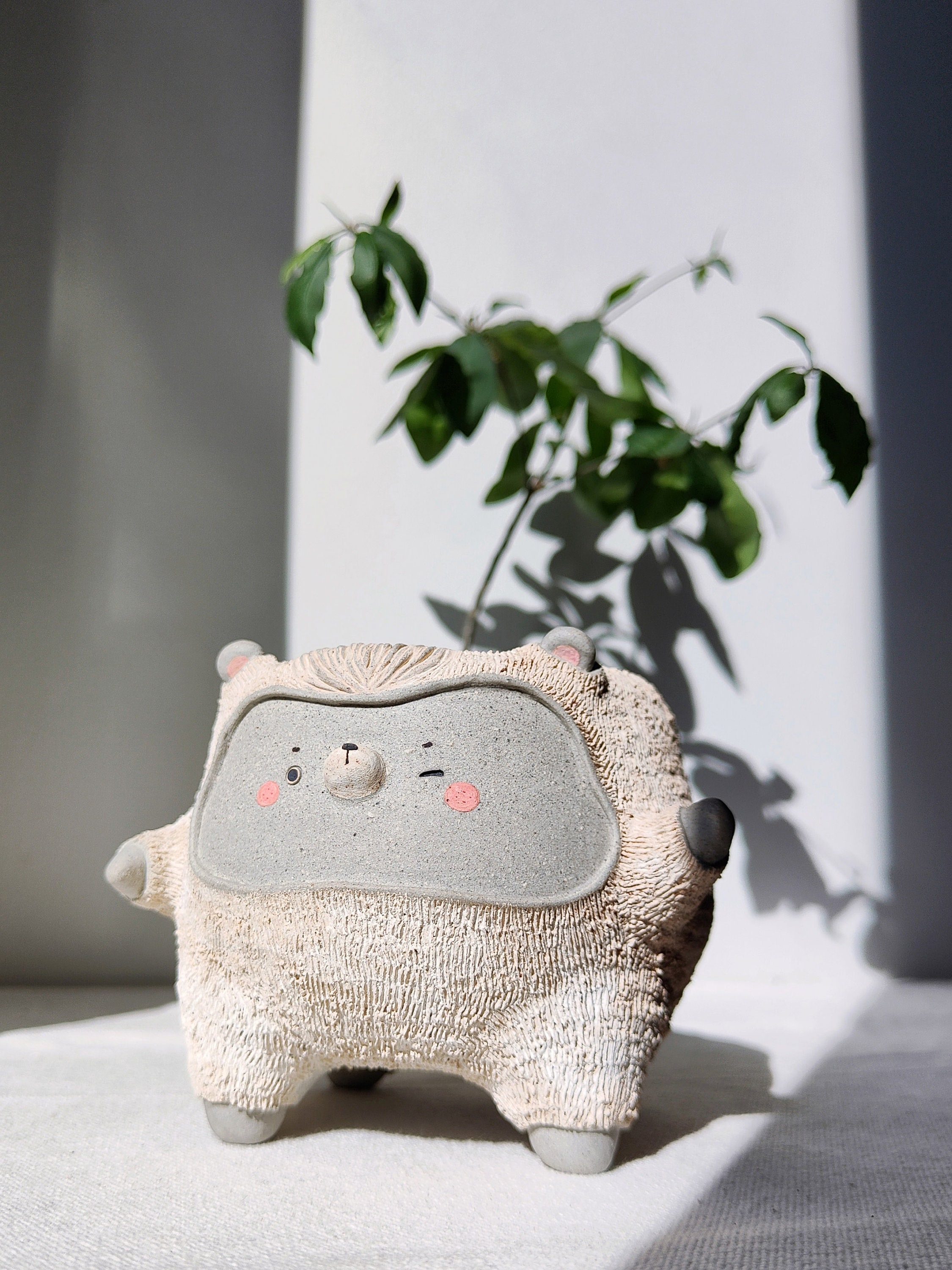 White Fur Lama Planter, Handmade Plant Pot With Drainage Hole. Cute ...