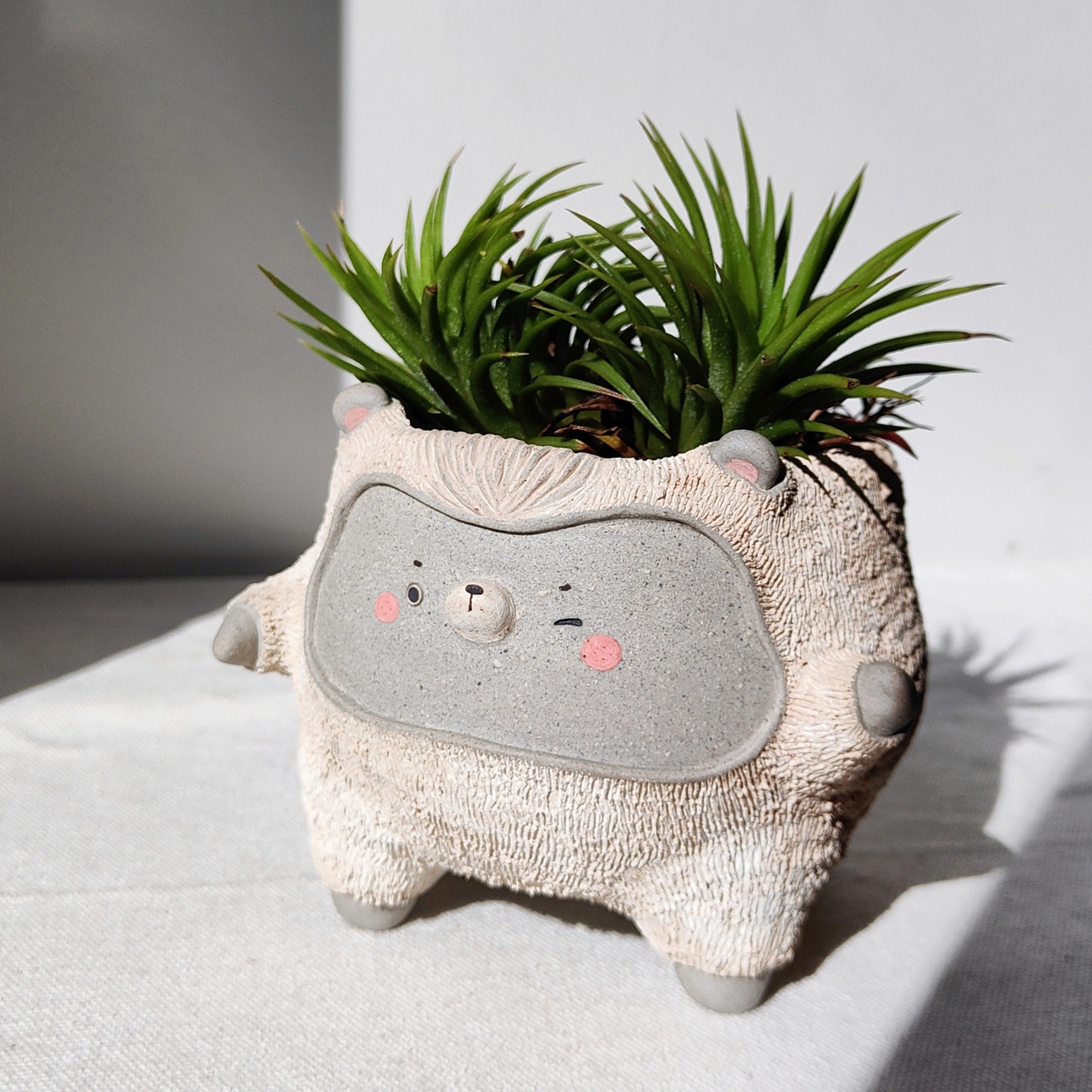 White Fur Lama Planter, Handmade Plant Pot With Drainage Hole. Cute ...