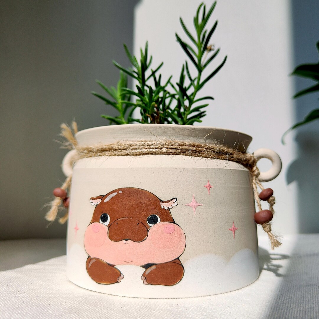 Handmade Pygmy Hippo Planter: Unglazed Stoneware Clay Cactus Pot - Etsy