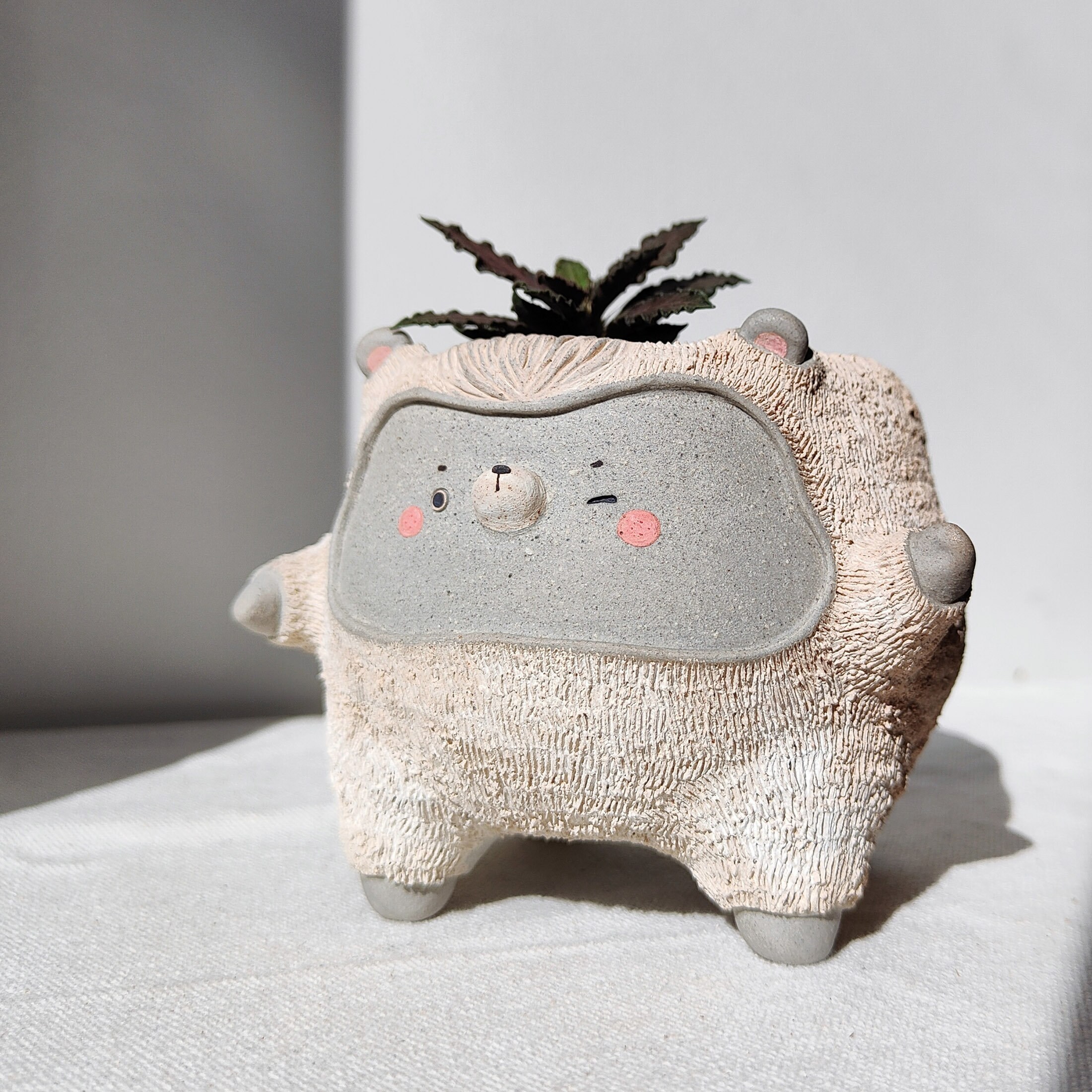 White Fur Lama Planter, Handmade Plant Pot With Drainage Hole. Cute ...