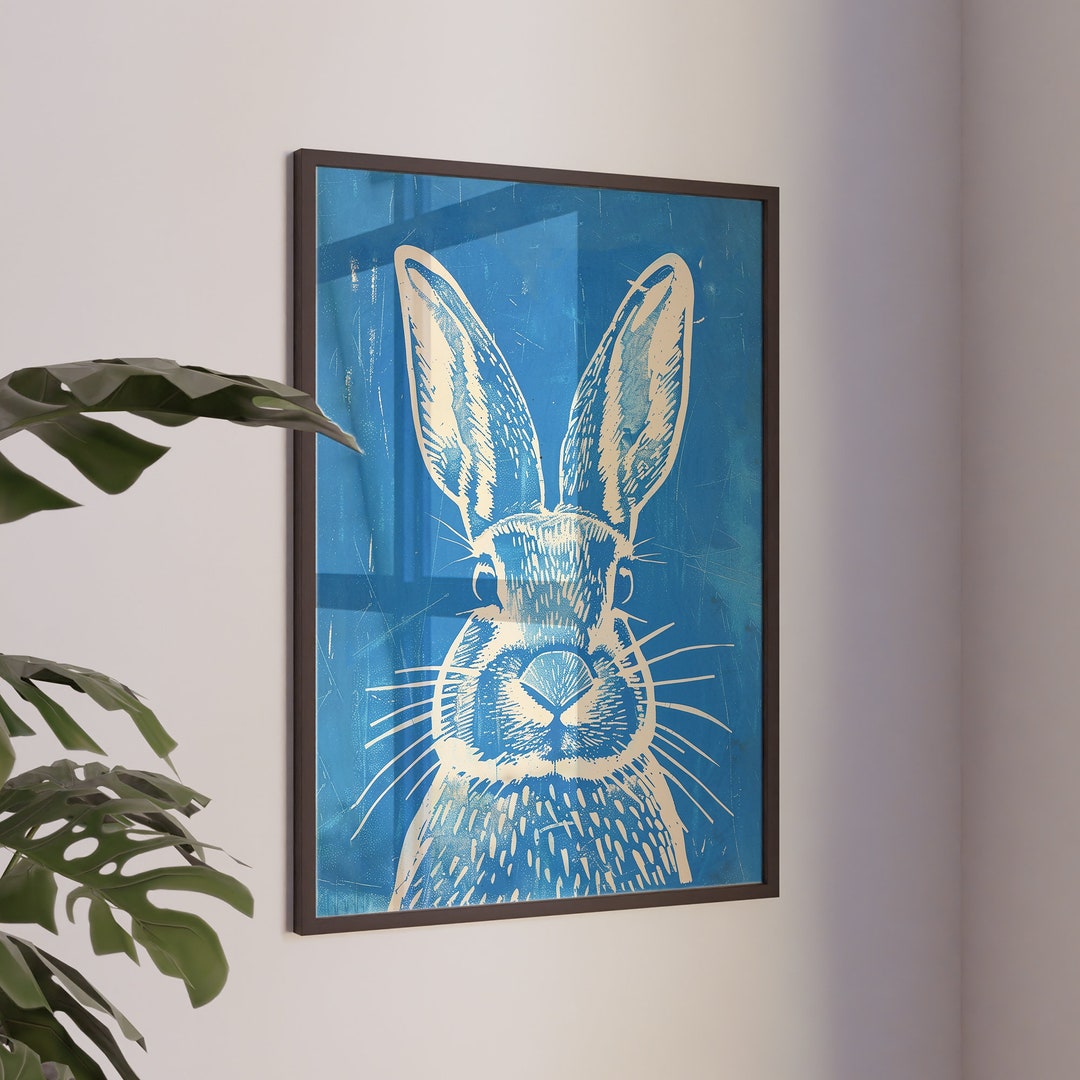 Lithuanian Folk Art Inspired Digital Print - Bunny Blue White ...