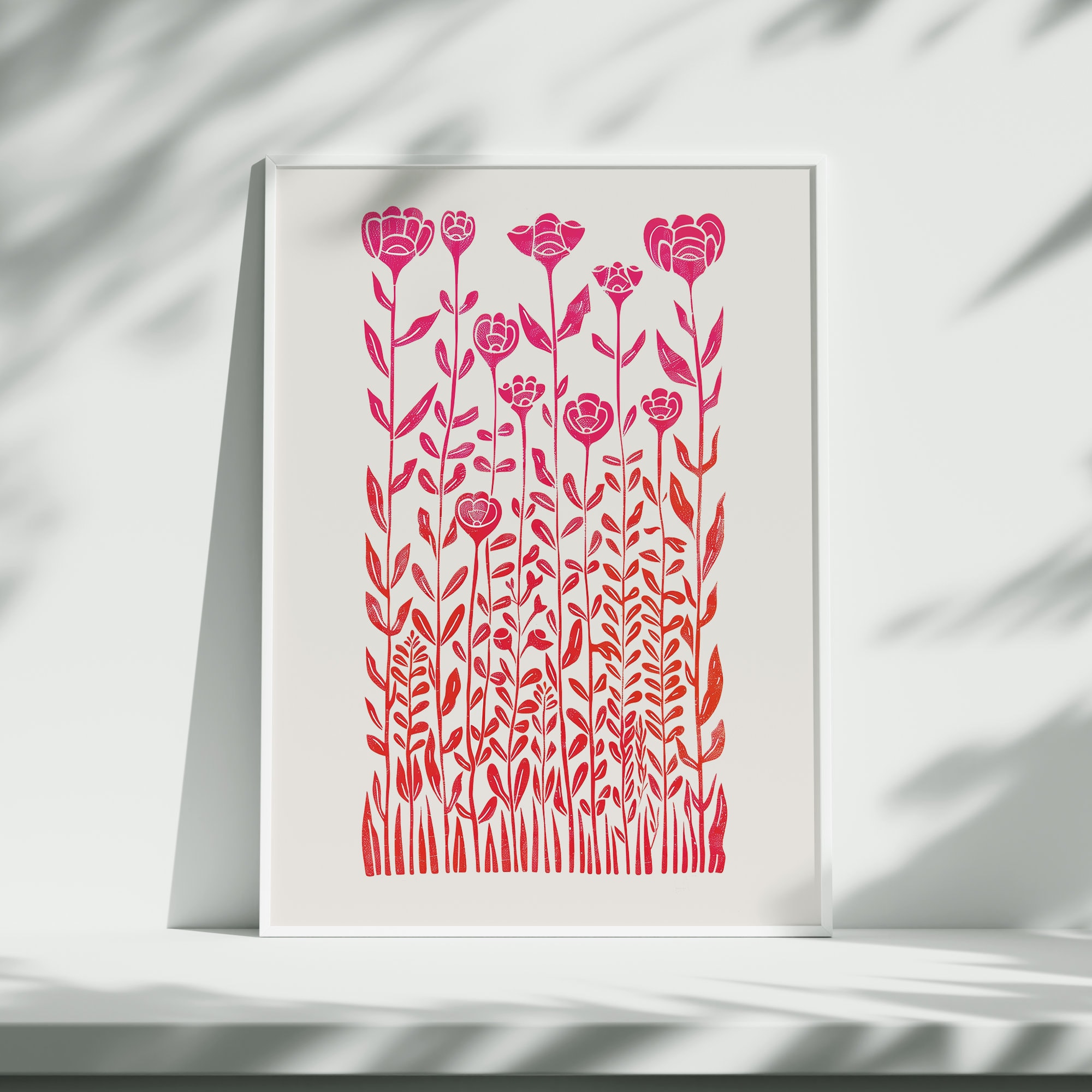 Lithuanian Folk Art Inspired Digital Print Spring Flowers in Pink on ...