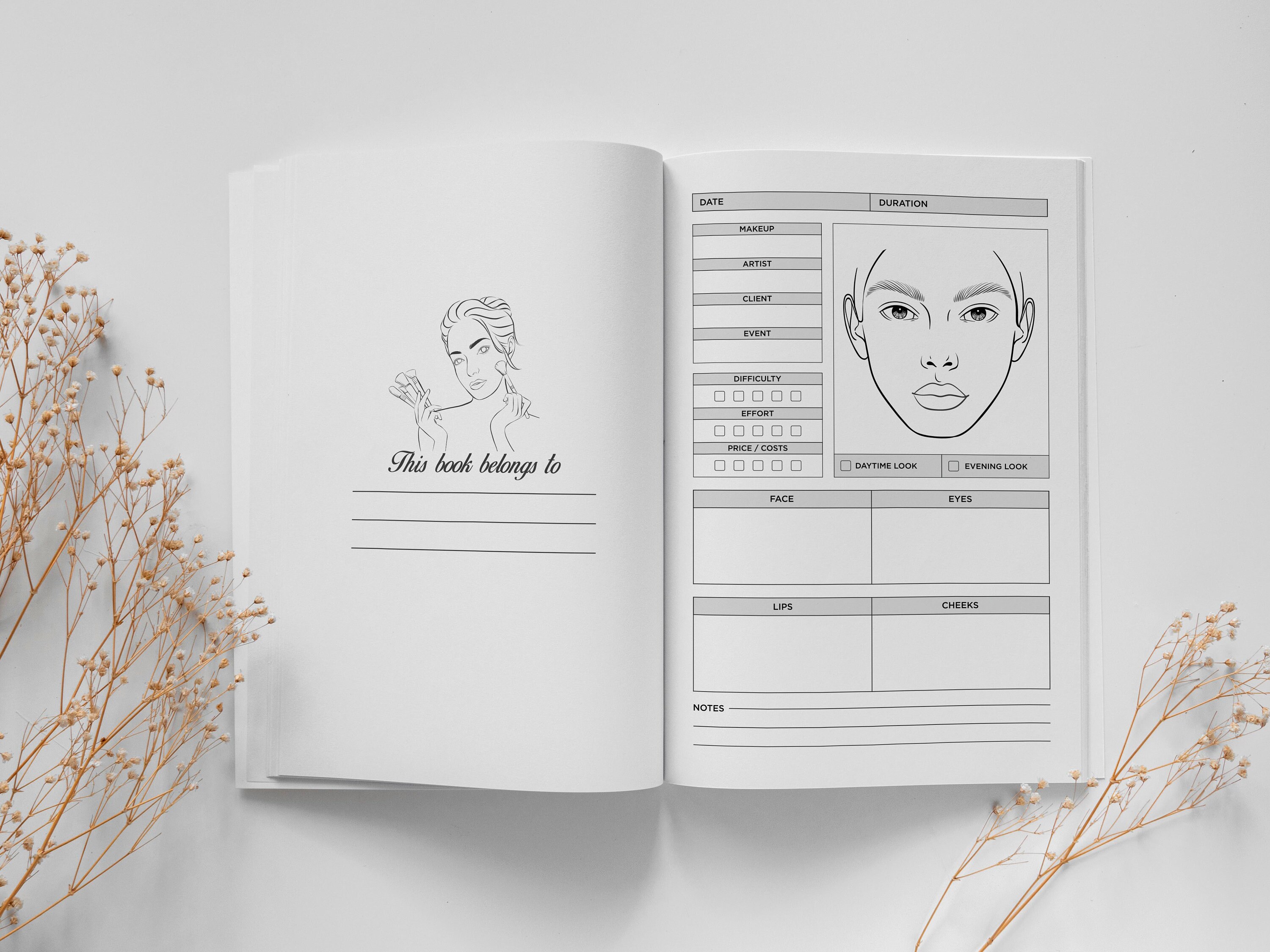 Undated Makeup Face Chart Printable, Digital Download Beauty Face Chart ...