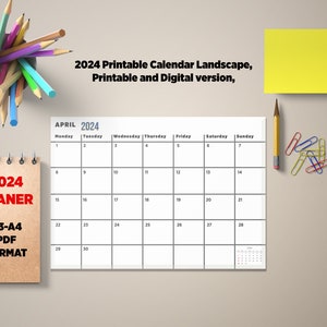 2024 Printable Calendar Landscape, Printable and Digital Version, 12 ...