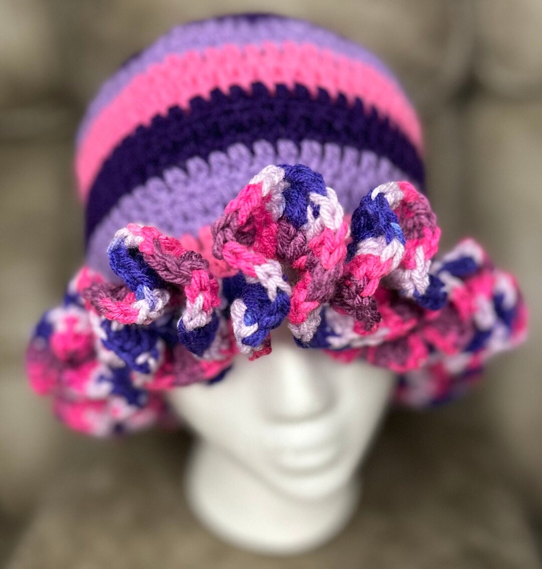 Pink & Purple Passion Crochet Ruffle Hat - Etsy