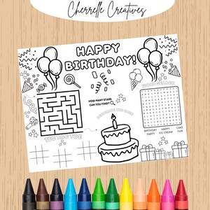 Birthday Coloring Placemat. Printable Kids Birthday Coloring Page, Kids ...
