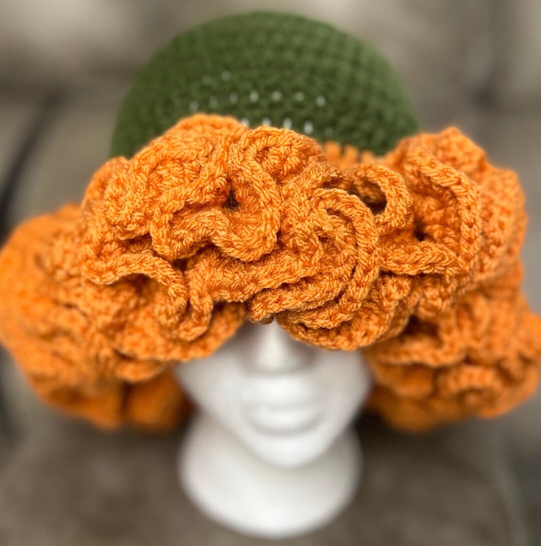 Orange & Olive Crochet Ruffle Hat - Etsy