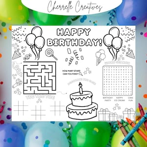 Birthday Coloring Placemat. Printable Kids Birthday Coloring Page, Kids ...