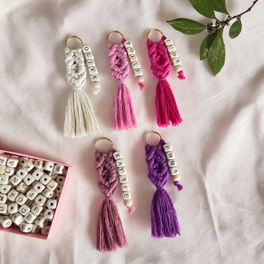 Personalized Name Bridesmaids Macrame Keychain, Boho Wedding Gifts ...