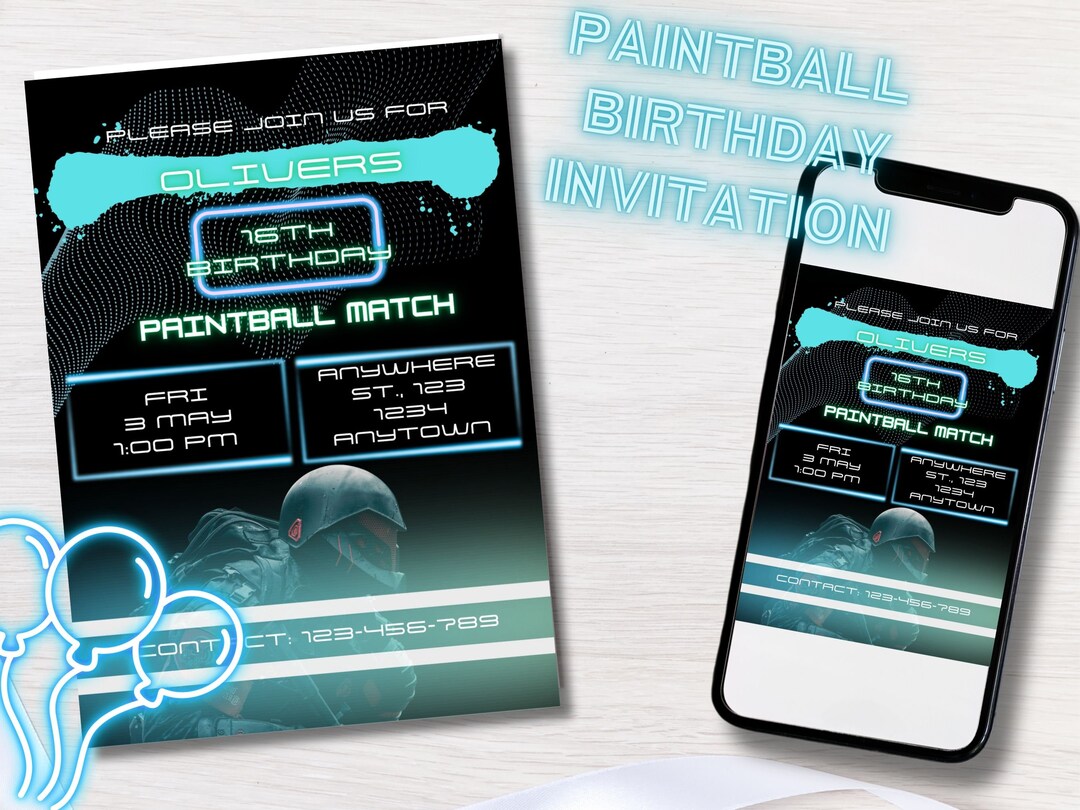 Paintball Birthday Invitation | Instant Download | Digital Canvas ...