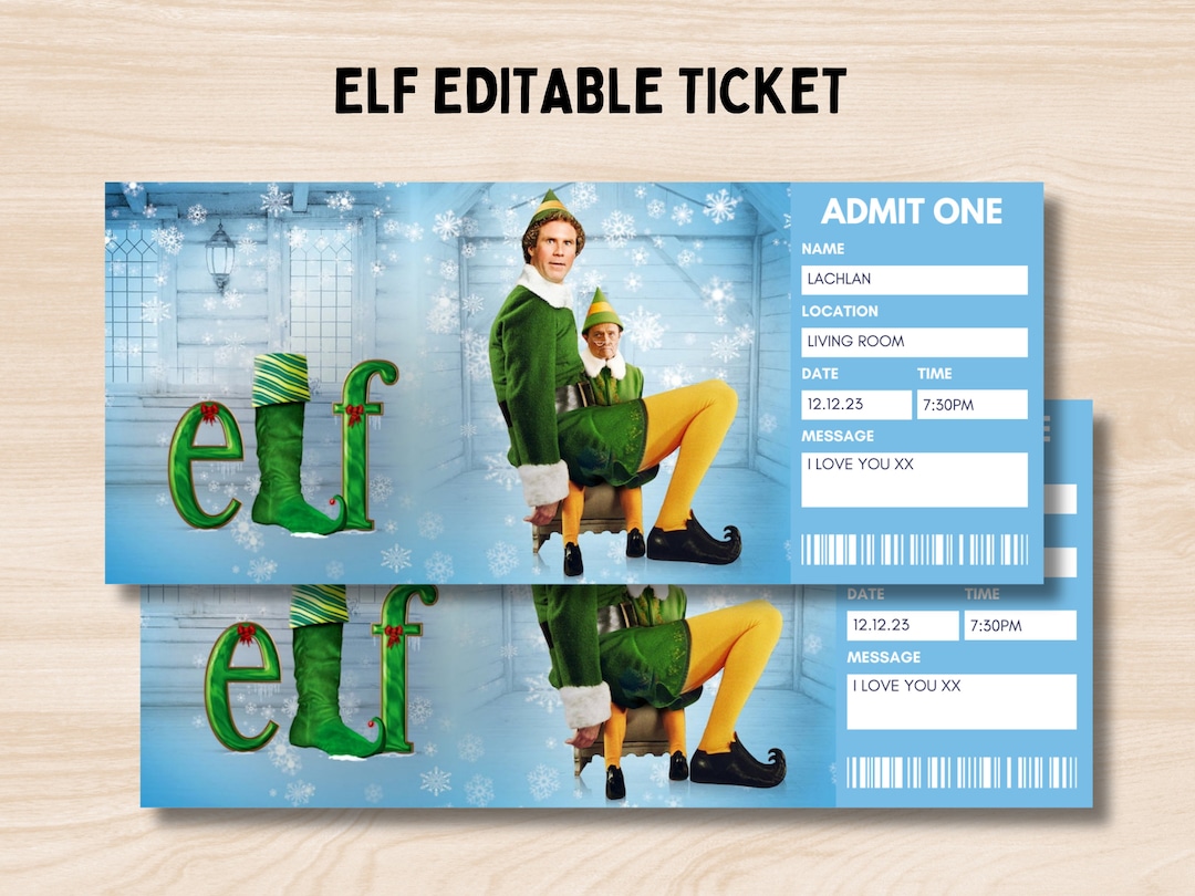 Editable Elf Christmas Movie Night Ticket Invitation - Etsy UK