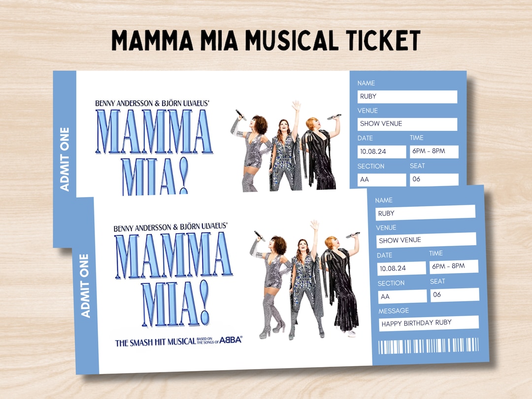 Mamma Mia Broadway Surprise Ticket Mamma Mia Musical Gift - Etsy