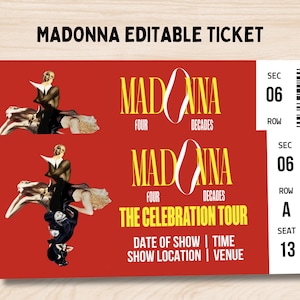 Editable Madonna Ticket Madonna Celebration Concert Ticket - Etsy