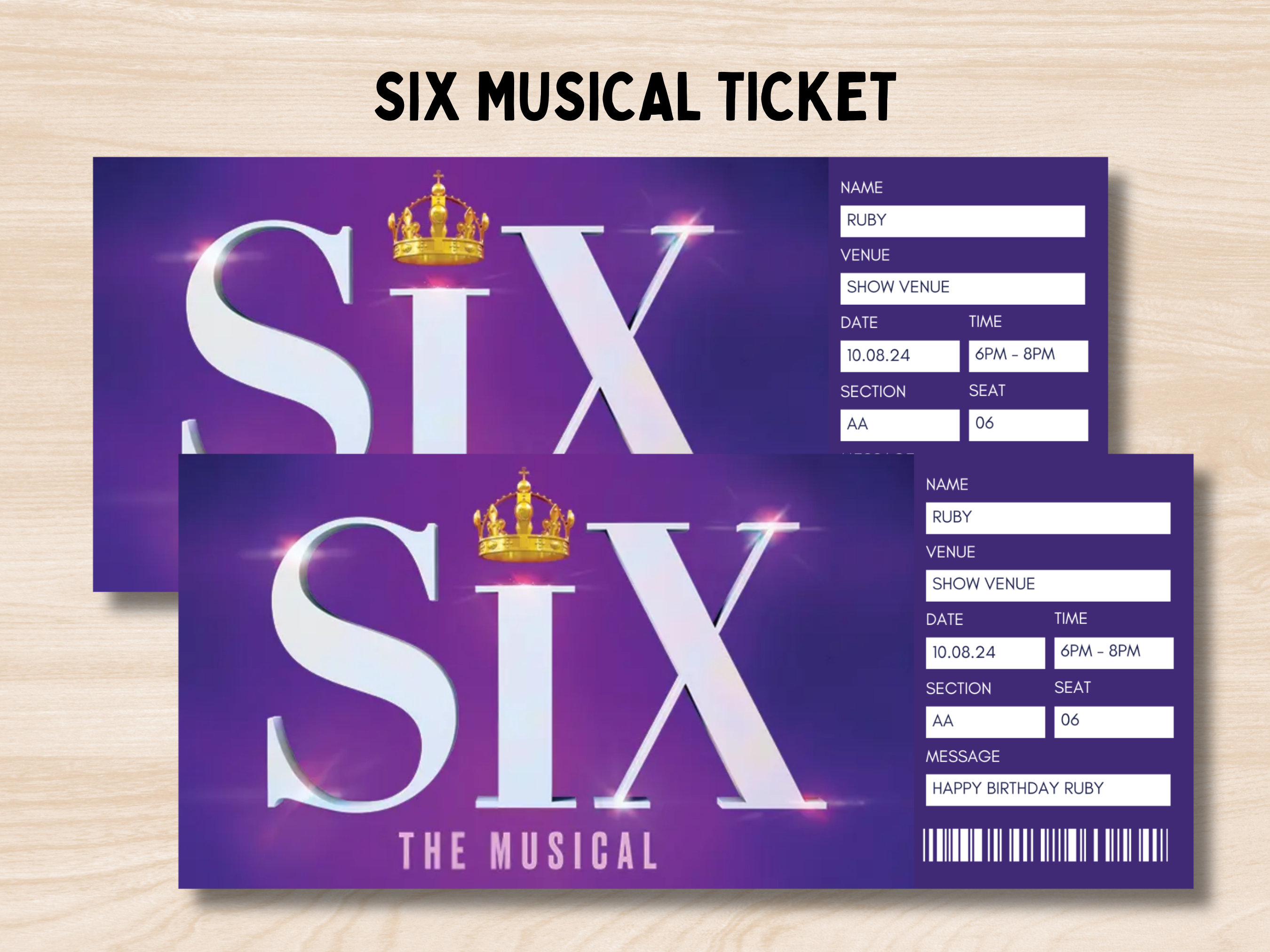 Six Broadway Surprise Ticket Six the Musical Collectible - Etsy