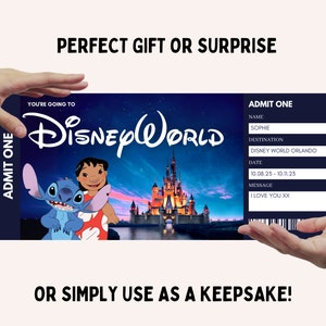 Lilo & Stitch Personalised Disneyworld Disneyland Ticket Theme Park ...