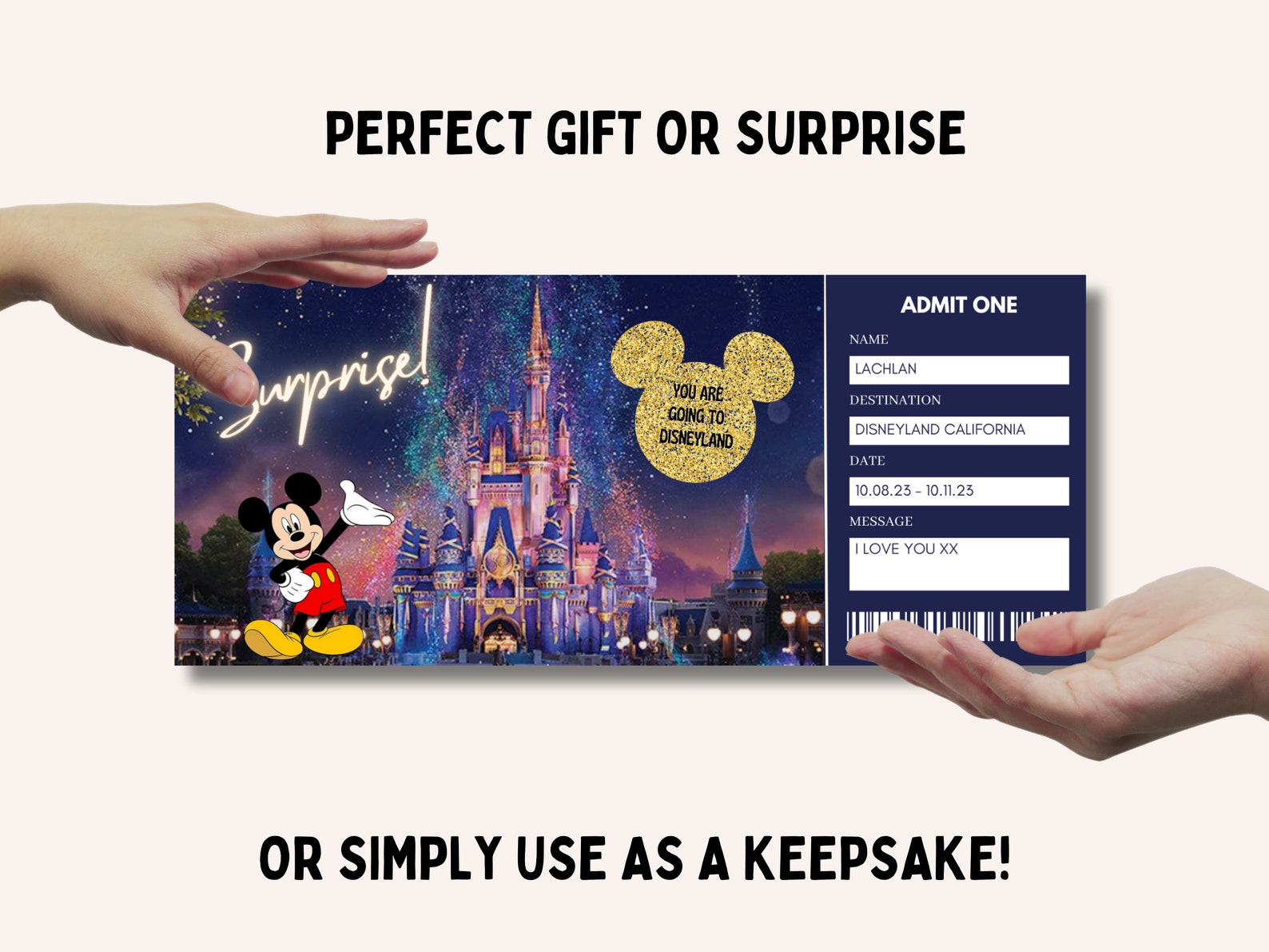 Surprise Disneyland Ticket, Disneyworld Ticket, Editable Ticket ...
