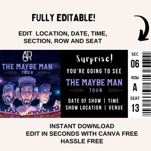 The Maybe Man Tour Ticket, AJR Ticket, AJR Tour, Personalized Printable ...