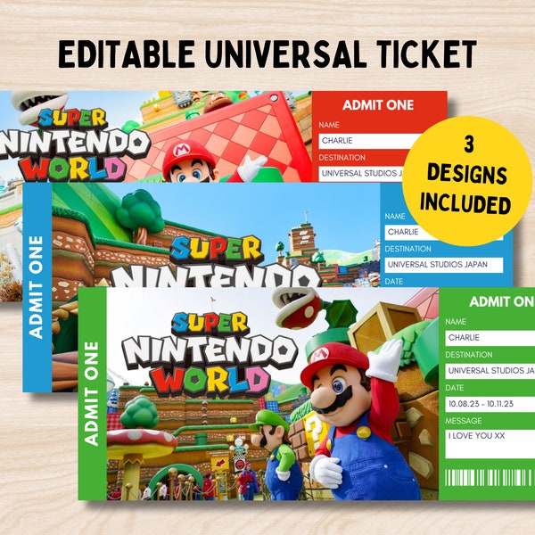 Universal Studios Super Mario Ticket Template - Etsy
