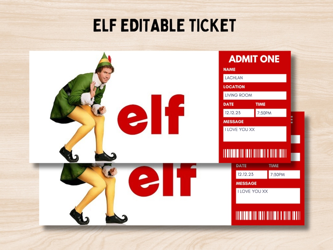 Editable Elf Christmas Movie Night Ticket Invitation - Etsy