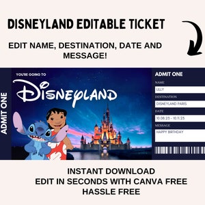 Lilo & Stitch Personalised Disneyworld Disneyland Ticket Theme Park ...