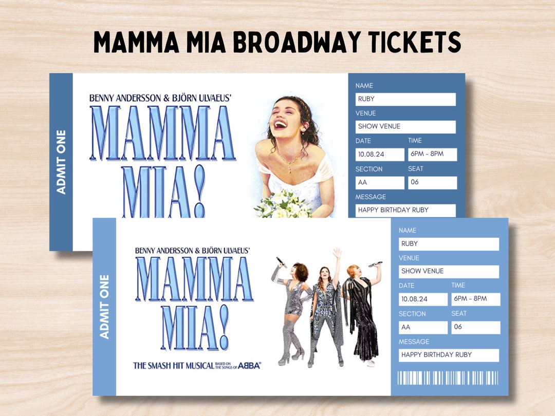 Editable Mamma Mia Broadway Surprise Tickets Mamma Mia Musical T