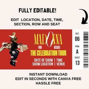 Editable Madonna Ticket Madonna Celebration Concert Ticket - Etsy