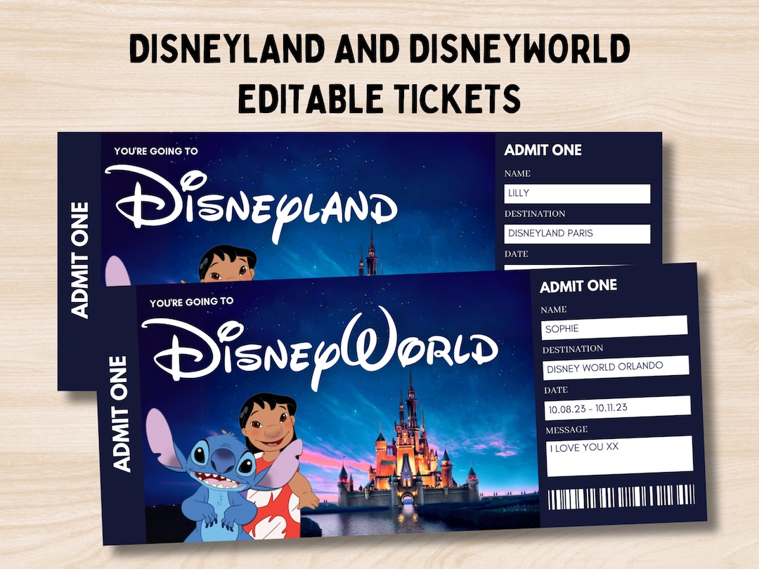 Lilo & Stitch Personalised Disneyworld Disneyland Ticket Theme Park ...