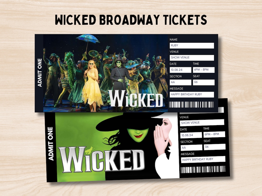 Wicked Broadway Surprise Ticket. Editable Musical Ticket, Broadway Gift ...