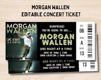 Morgan Wallen Concert Ticket Template, One Night at a Time Tour Gift ...
