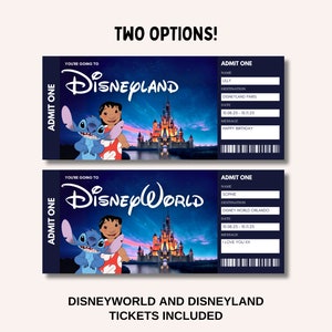 Lilo & Stitch Personalised Disneyworld Disneyland Ticket Theme Park ...