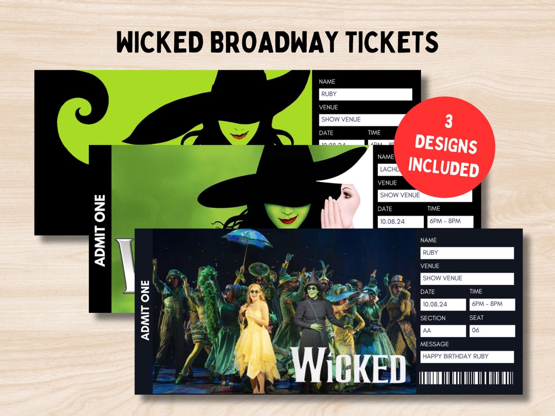 Wicked Broadway Ticket. Editable Musical Surprise Ticket, Broadway Gift ...