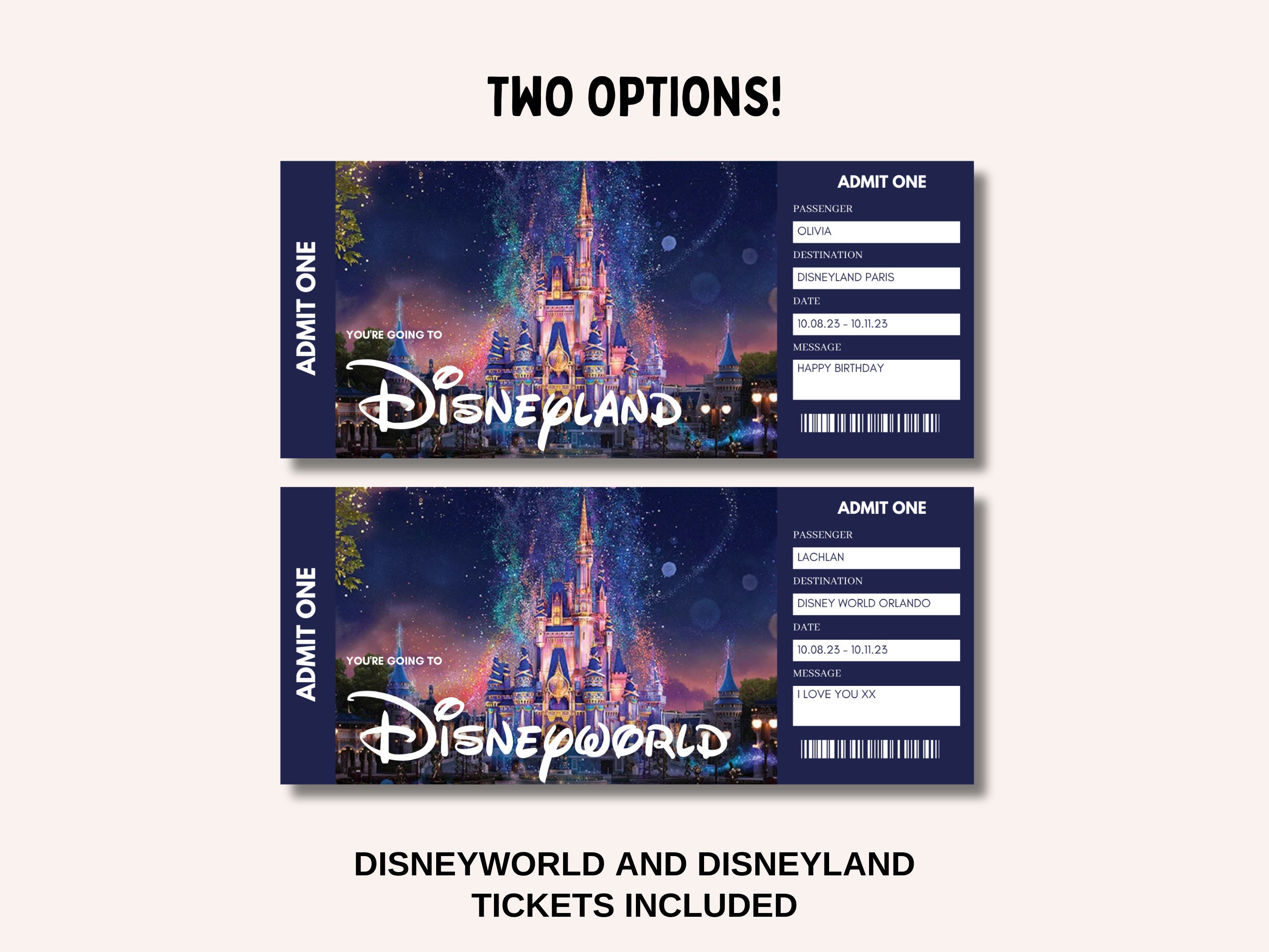 Boleto de Disneyland Boleto de Disneyworld Boleto editable - Etsy México