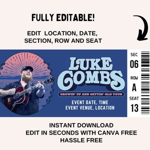 Luke Combs Tour 2024 Ticket, Growin' up and Gettin' Old Tour, Luke ...