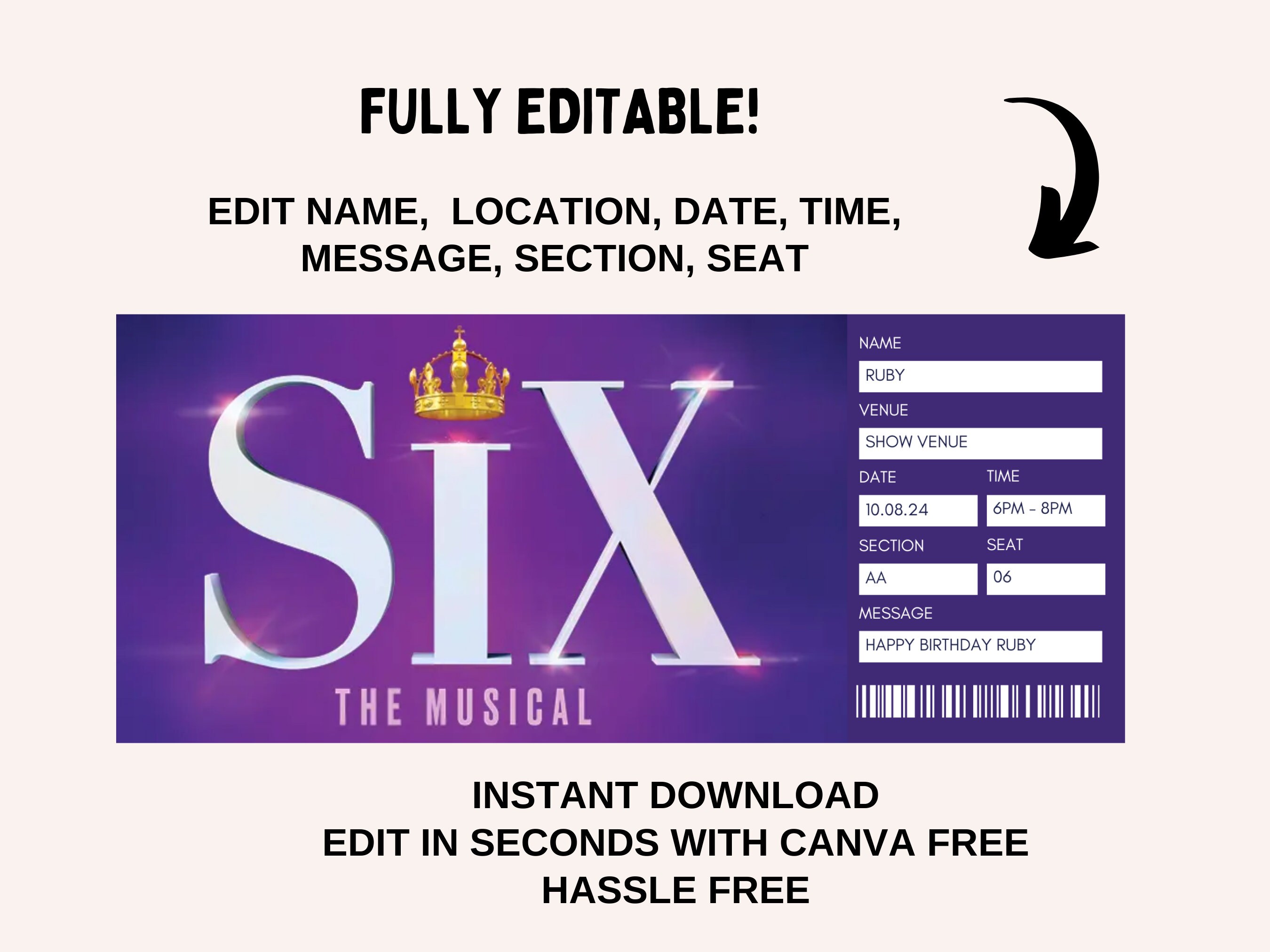 Six Broadway Surprise Ticket Six the Musical Collectible - Etsy