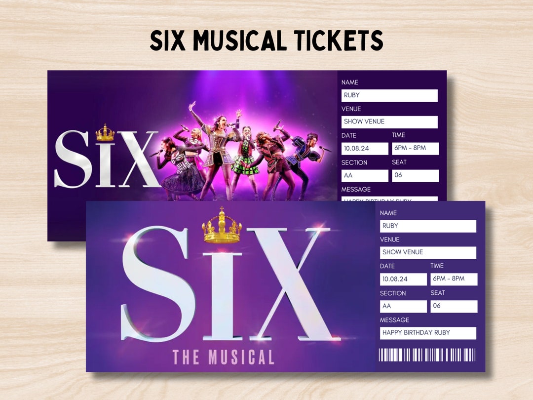 Six Broadway Surprise Tickets, Six the Musical Collectible Theater ...