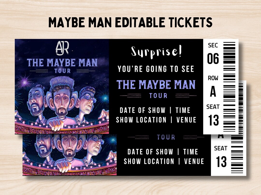 The Maybe Man Tour Ticket, AJR Ticket, AJR Tour, Personalized Printable ...