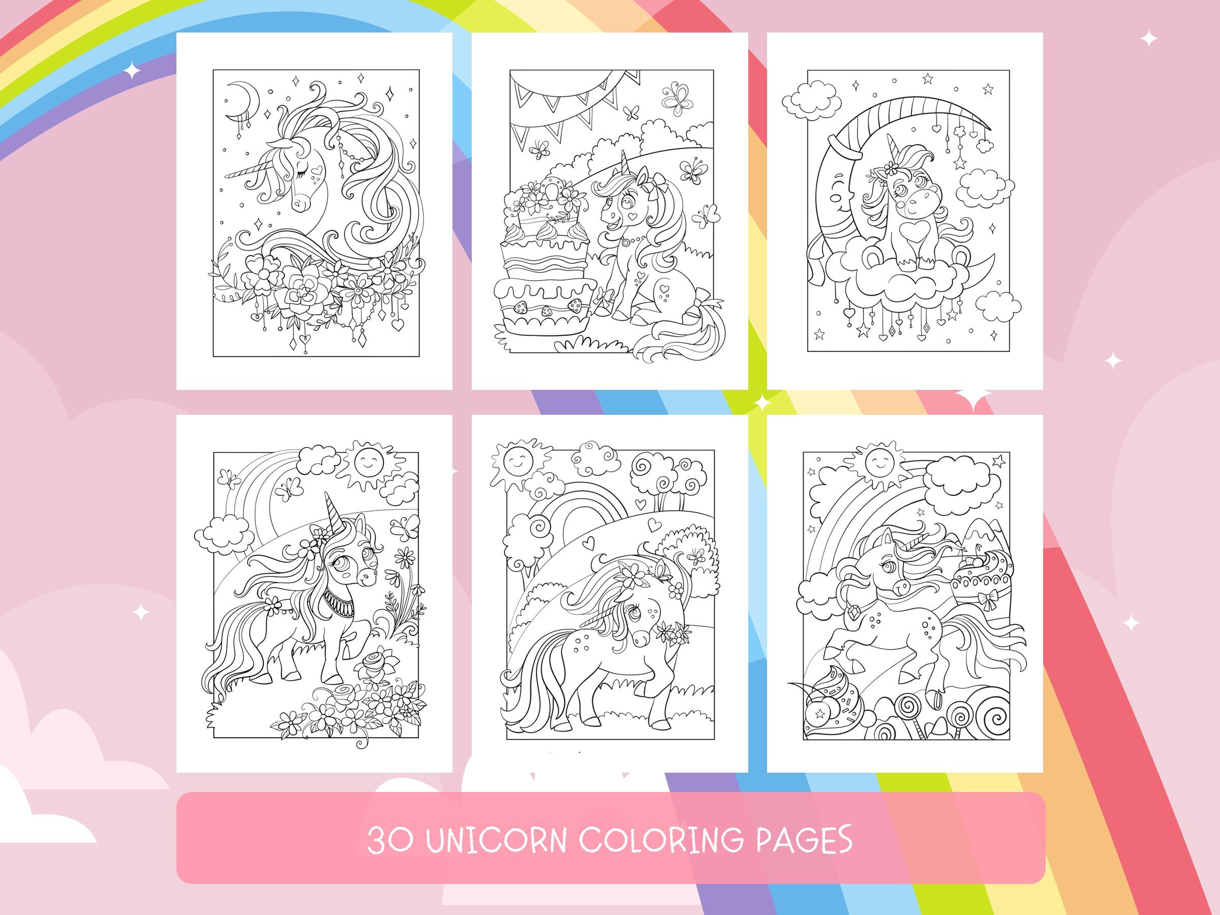 Magic Unicorn Coloring Pages - Etsy