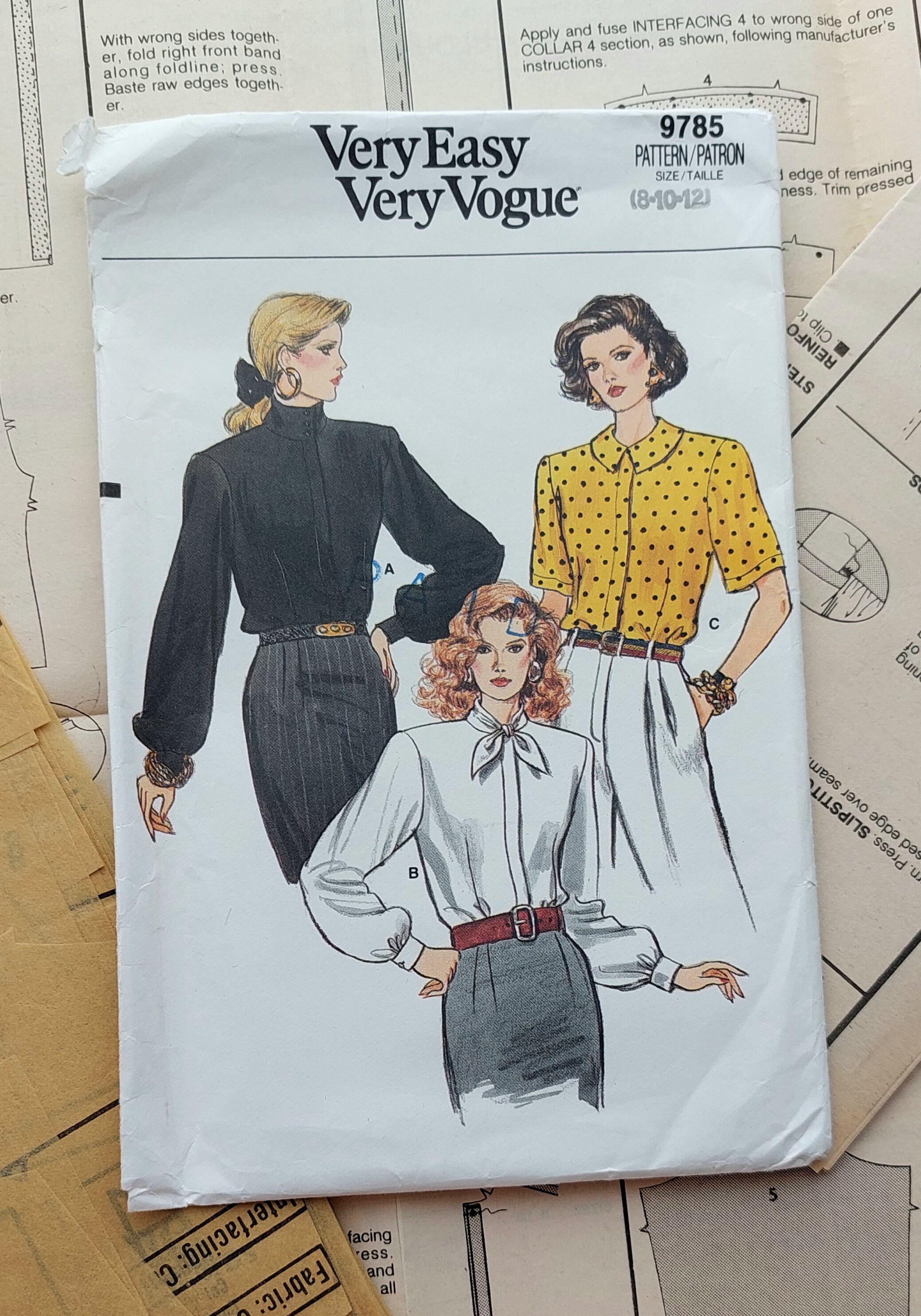 80s Vogue 9785 Vintage Blouse Sewing Pattern, Women's Front Button ...