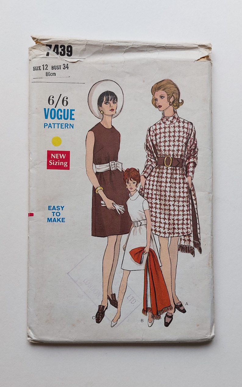 1960s Slim Fit A Line Dress & Stole Sewing Pattern, 60s Vogue 7439 ...